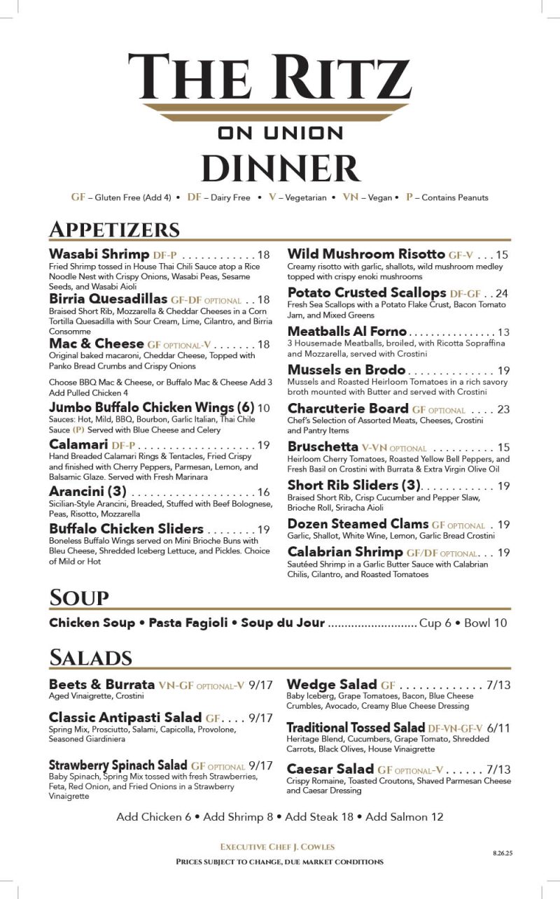 Menu – The Ritz on Union