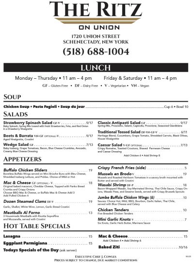 Menu – The Ritz on Union